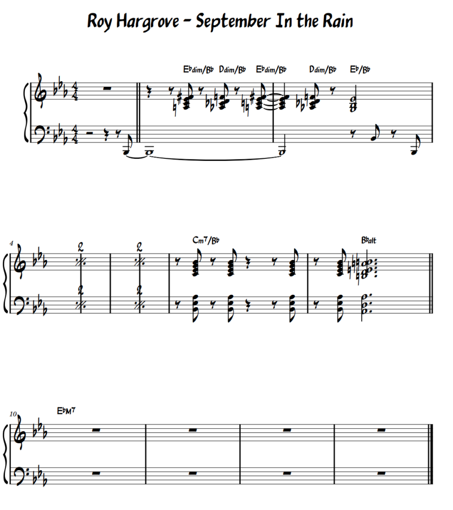 【Jazzイントロ】Roy Hargrove - September In the Rain - 剣山龍一 Jazzピアノ習得のメモ
